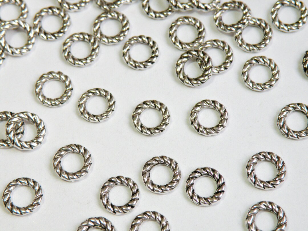 25 Twisted Rope Round Circle Ring Connector Links Antique Silver ...
