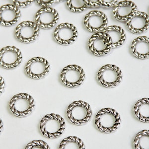 25 Twisted Rope Round Circle Ring Connector Links Antique Silver ...