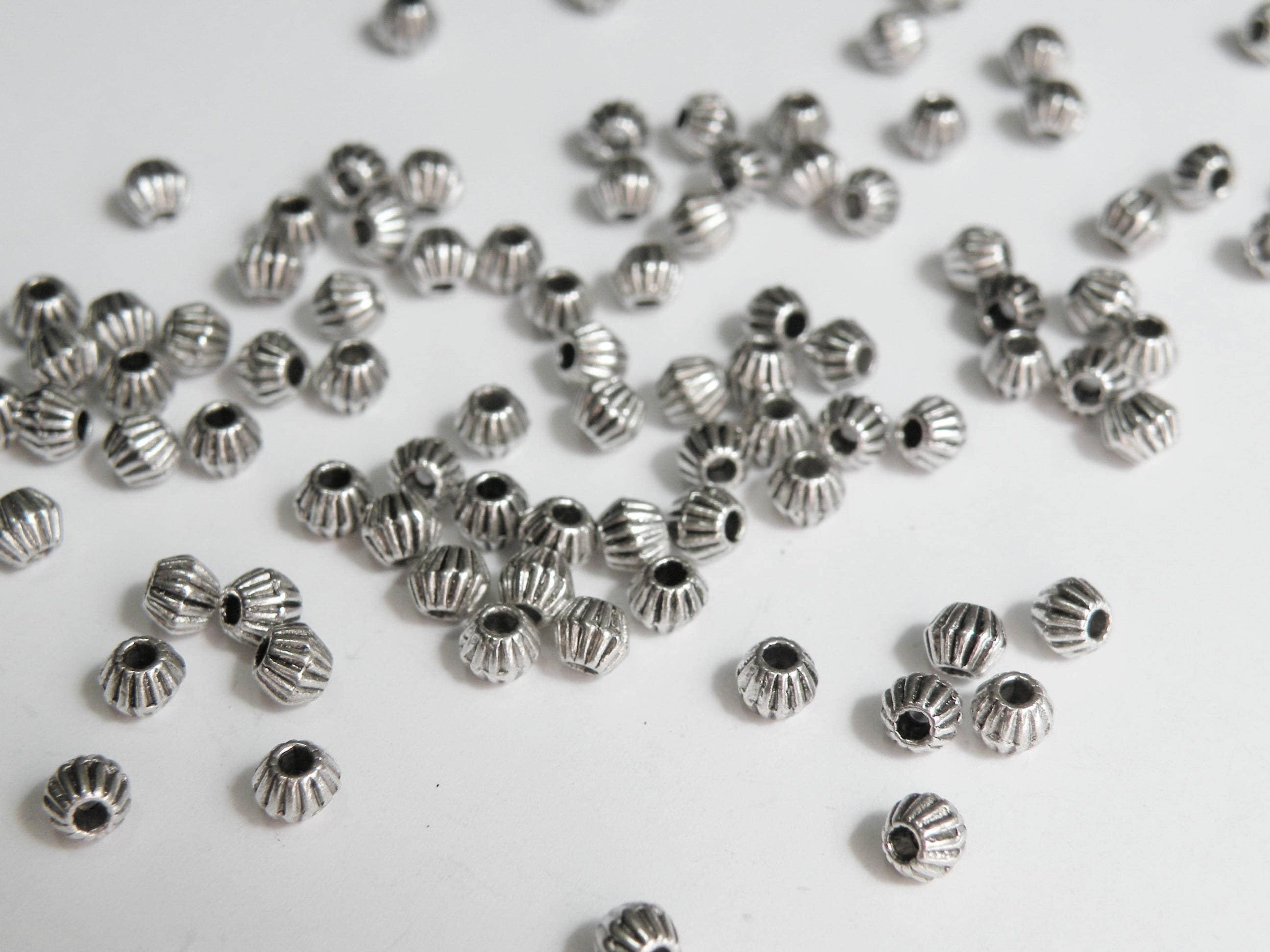 50 Corrugated Bicone Beads Antique Silver Nickel Free Double Cone 3 ...
