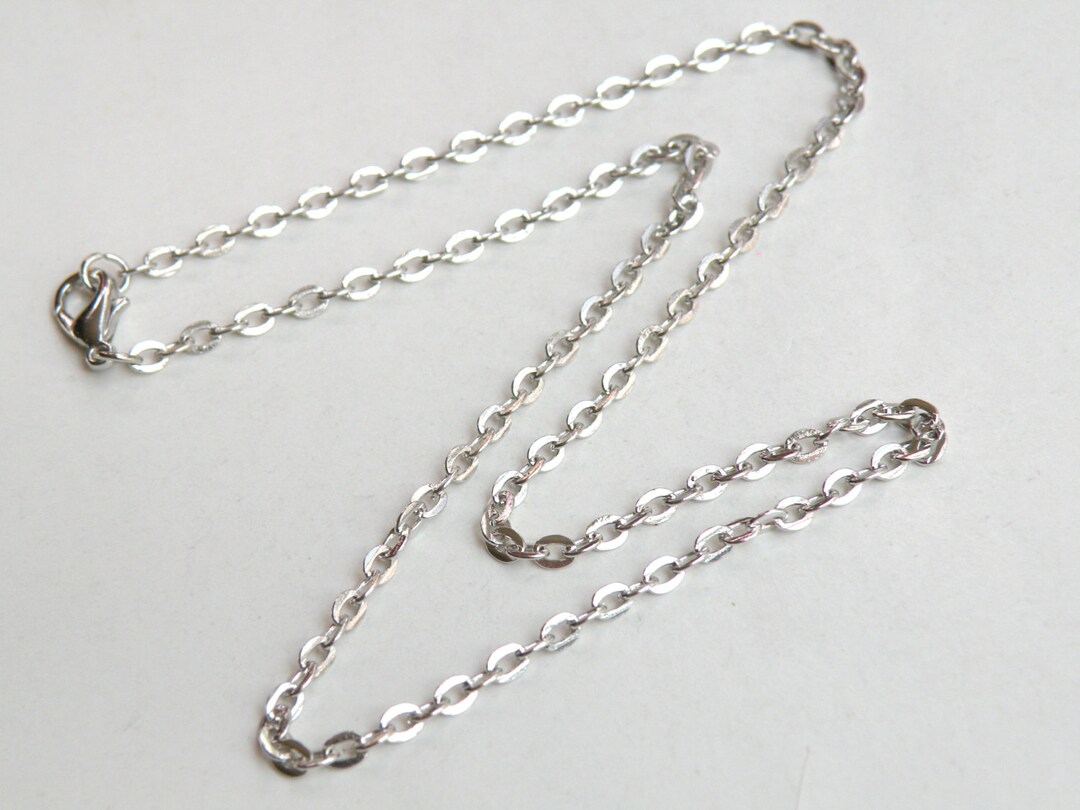 2 Flat Cable 16 Inch Platinum Finished Chains With Lobster Claw Clasp ...