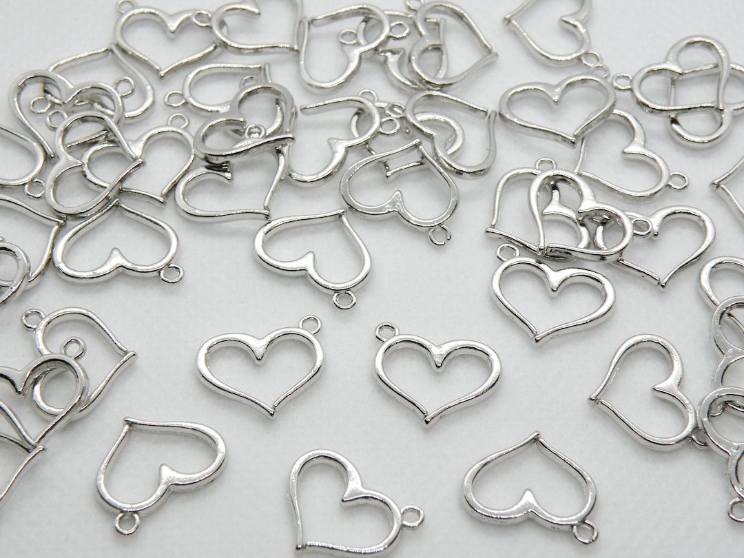 10 Open Heart Charms Platinum Antique Silver 16x13mm DB0112821 - Etsy
