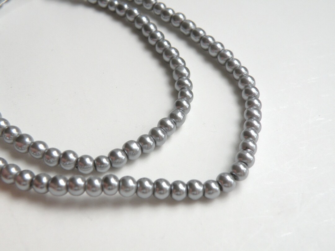 Silver Grey Glass Pearl Beads Round 4mm Full Strand 7735GB - Etsy