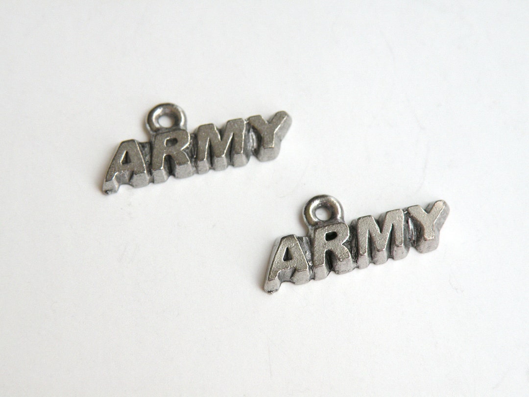 2 Army Military Charms Antique Silver 20x5mm 9067FX Patriotic Pendants ...