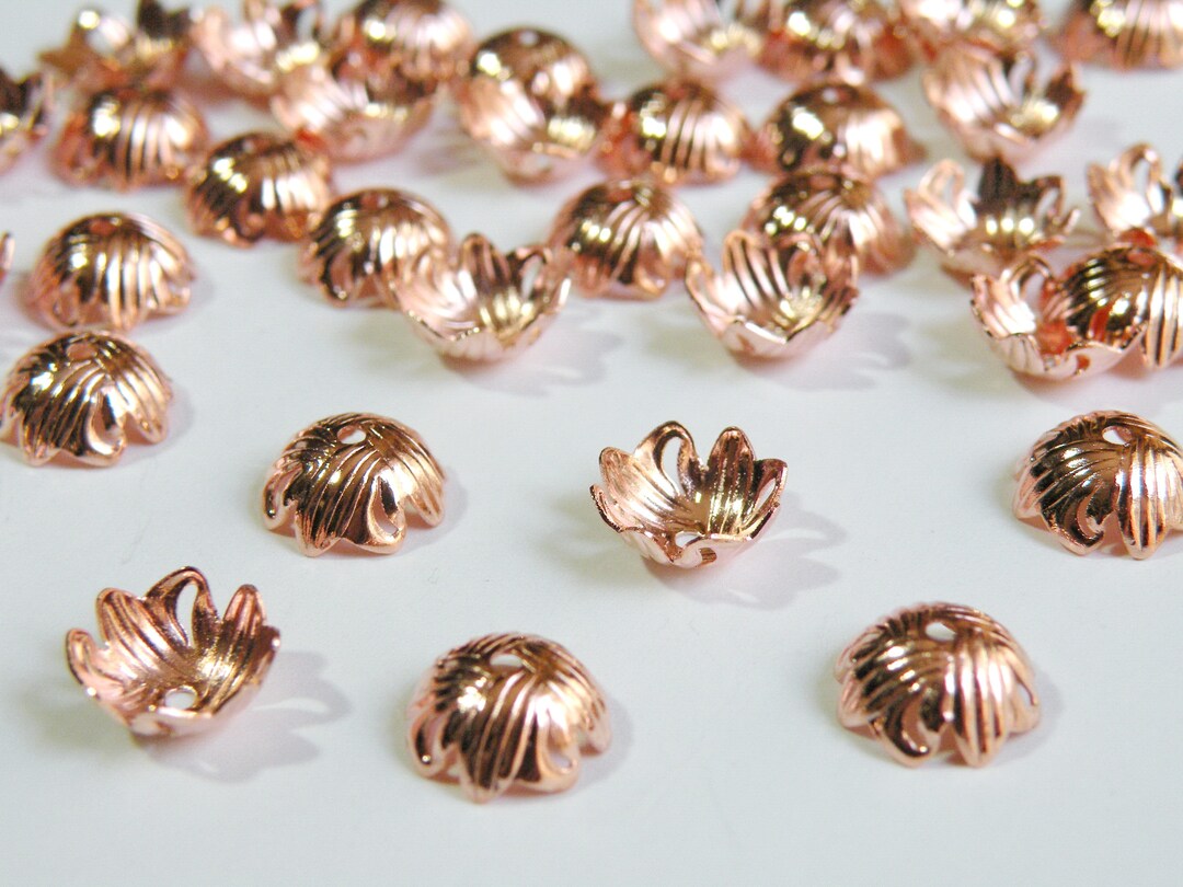 50 Rose Gold Flower Bead Caps Floral Leaves Bead Caps 10mm PO043-01RG ...
