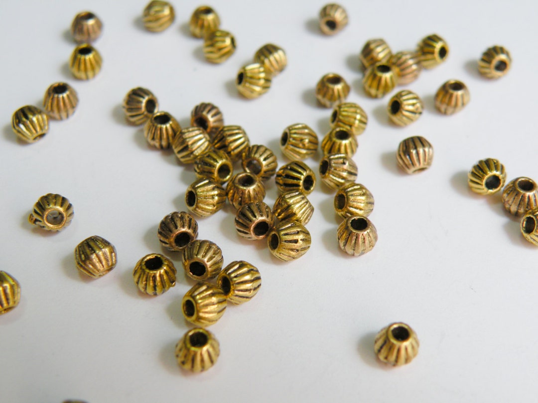 50 Corrugated Bicone Beads Antique Gold Nickel Free Double Cone 3.5x4mm ...