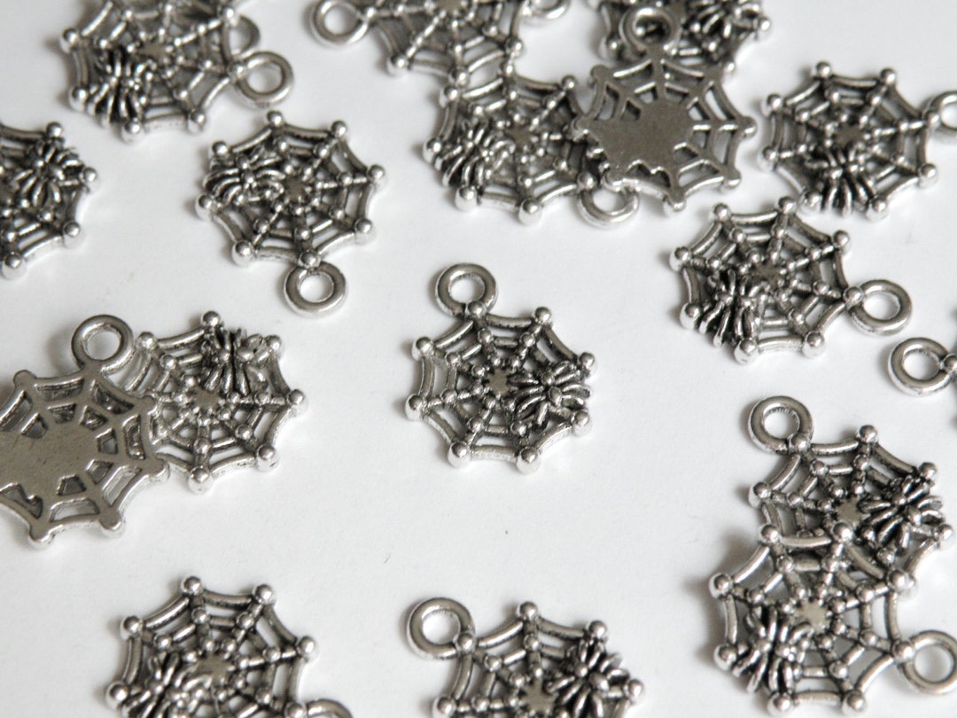 10 Scary Halloween Spider in Web Charms Antique Silver 17x13mm P60606 ...