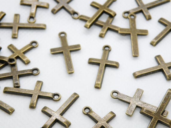 10 Beveled Cross Plain Smooth Charms Platinum Antique Bronze | Etsy