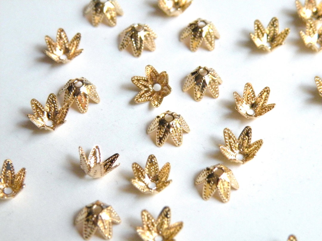 50 Bead Caps 6 Point Star Shiny Gold Plated Brass 7mm (fits 7-9mm ...