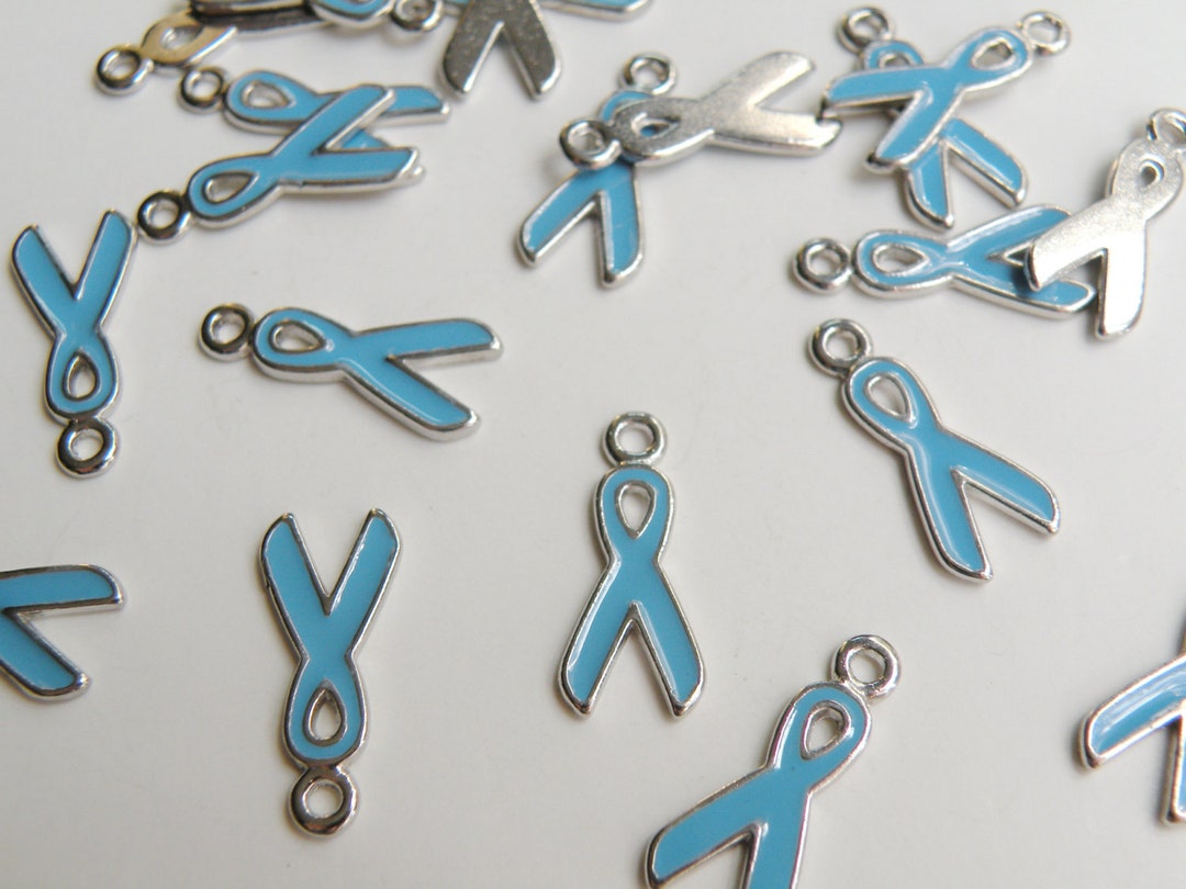 10 Light Blue Awareness Ribbon Enamel Charms Silver Finish 20x9mm ...