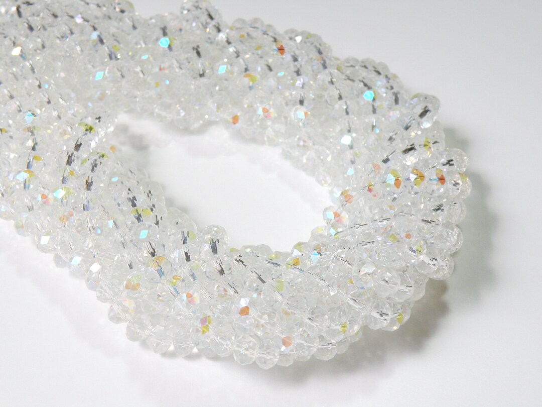 Clear AB Crystal Faceted Glass Rondelle Rainbow Beads 8x6mm Full Strand ...