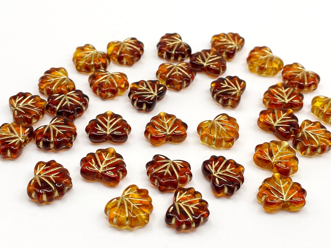 Maple Leaf Acrylic Beads, Translucent Golden Brown With Gold Wash ...