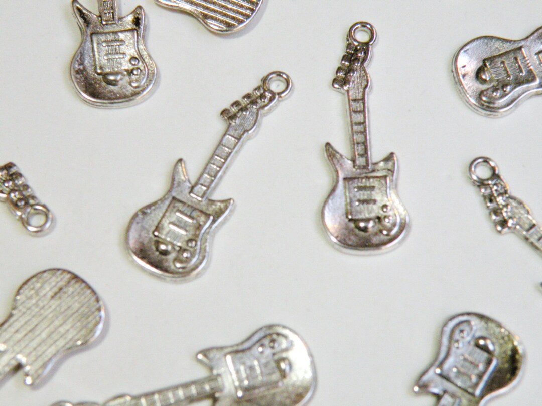 10 Electric Guitar Charms Musical Instrument Antique Silver 30x11mm ...