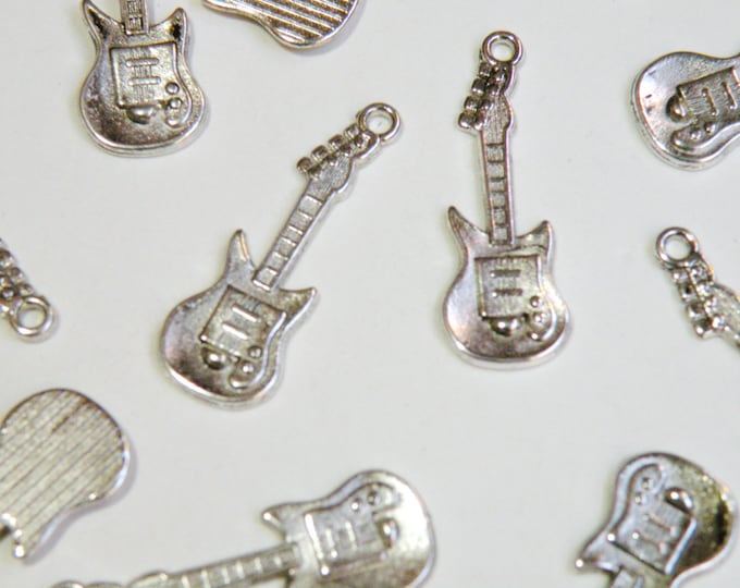10 Electric Guitar Charms Musical Instrument Antique Silver 30x11mm ...