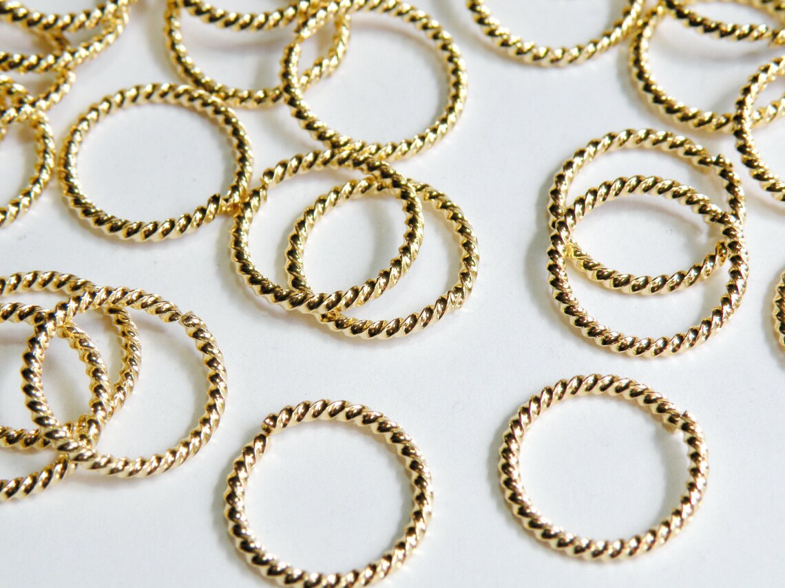 25 Fancy Twisted Round Open Jump Rings Gold Plated Nickel Free Brass ...