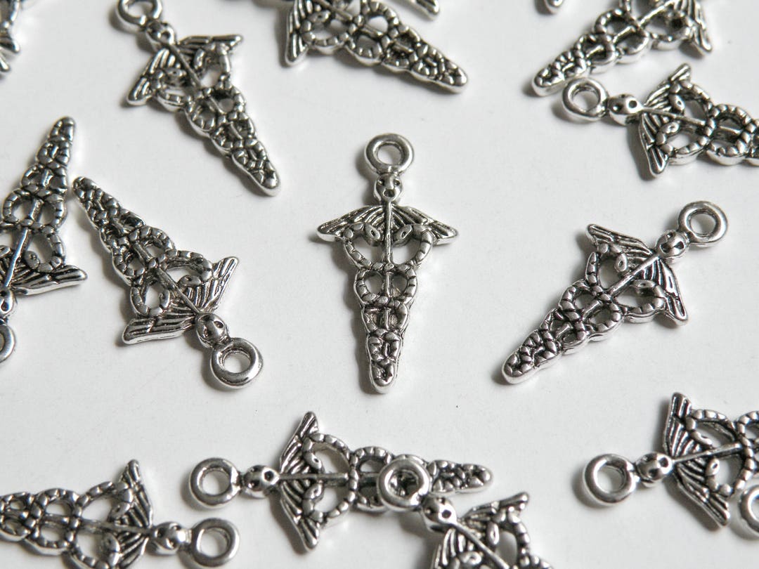 10 Caduceus Charms Medical Pendant Antique Silver 23x12mm PA12097 - Etsy