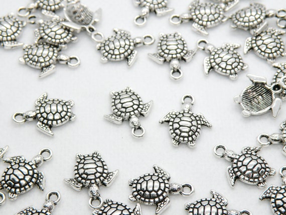 10 Turtle Tortoise Charms antique silver 16x14mm DB40496 | Etsy