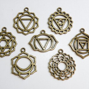7 Chakras Charm Set Yoga Zen Meditation Antique Bronze Large Pendant ...