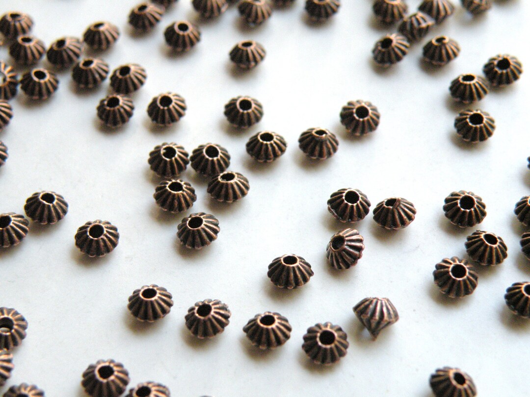 50 Tiny Corrugated Double Cone Bicone Beads Antique Copper 5x4mm 9110MB ...
