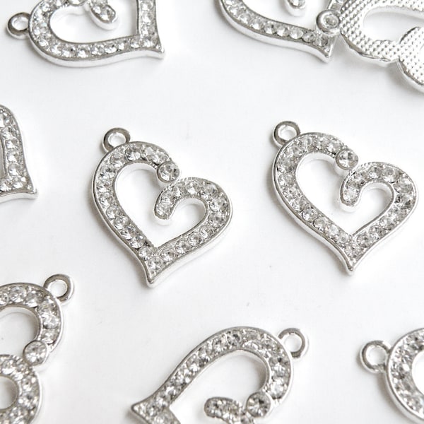 Rhinestone Heart Charm - Etsy