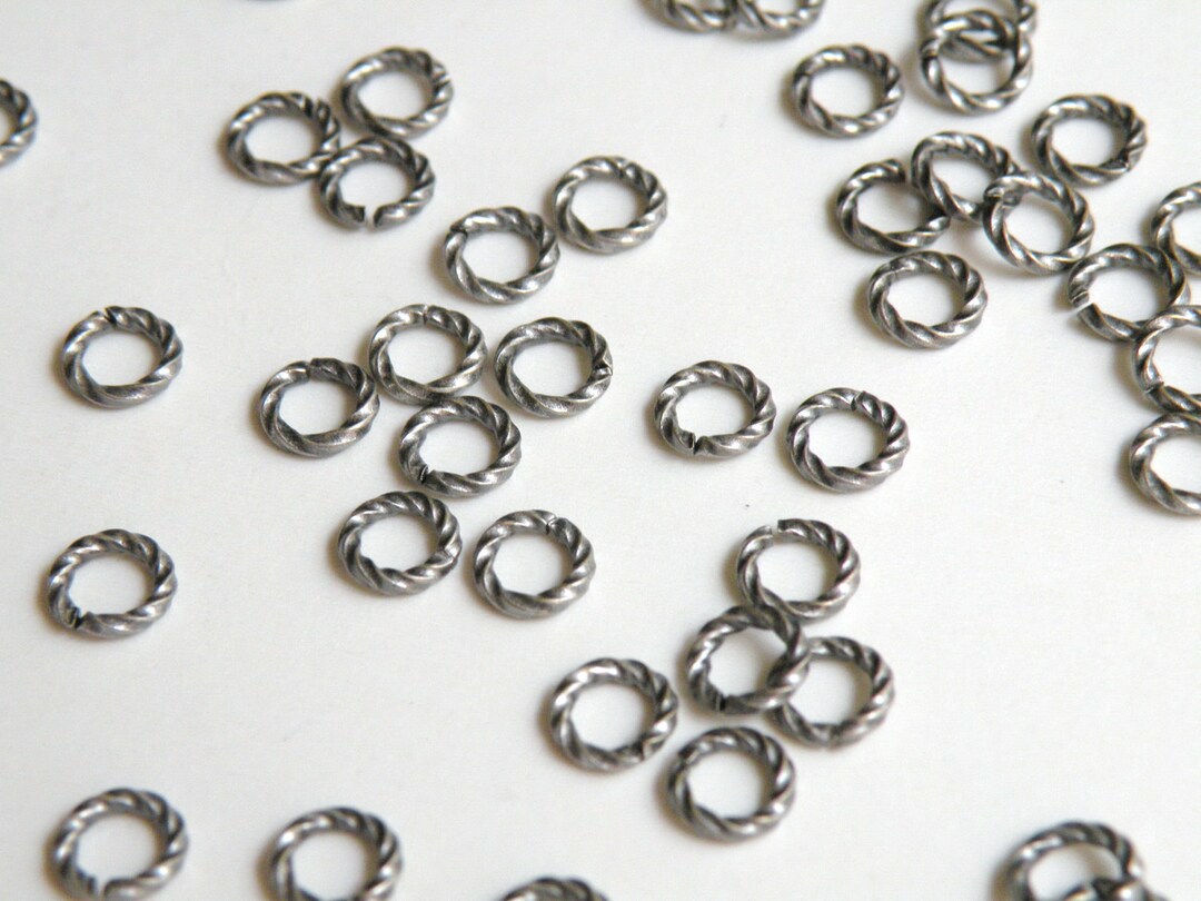 25 Fancy Twisted Jump Rings Open Round Antique Silver Plated Brass 6mm ...
