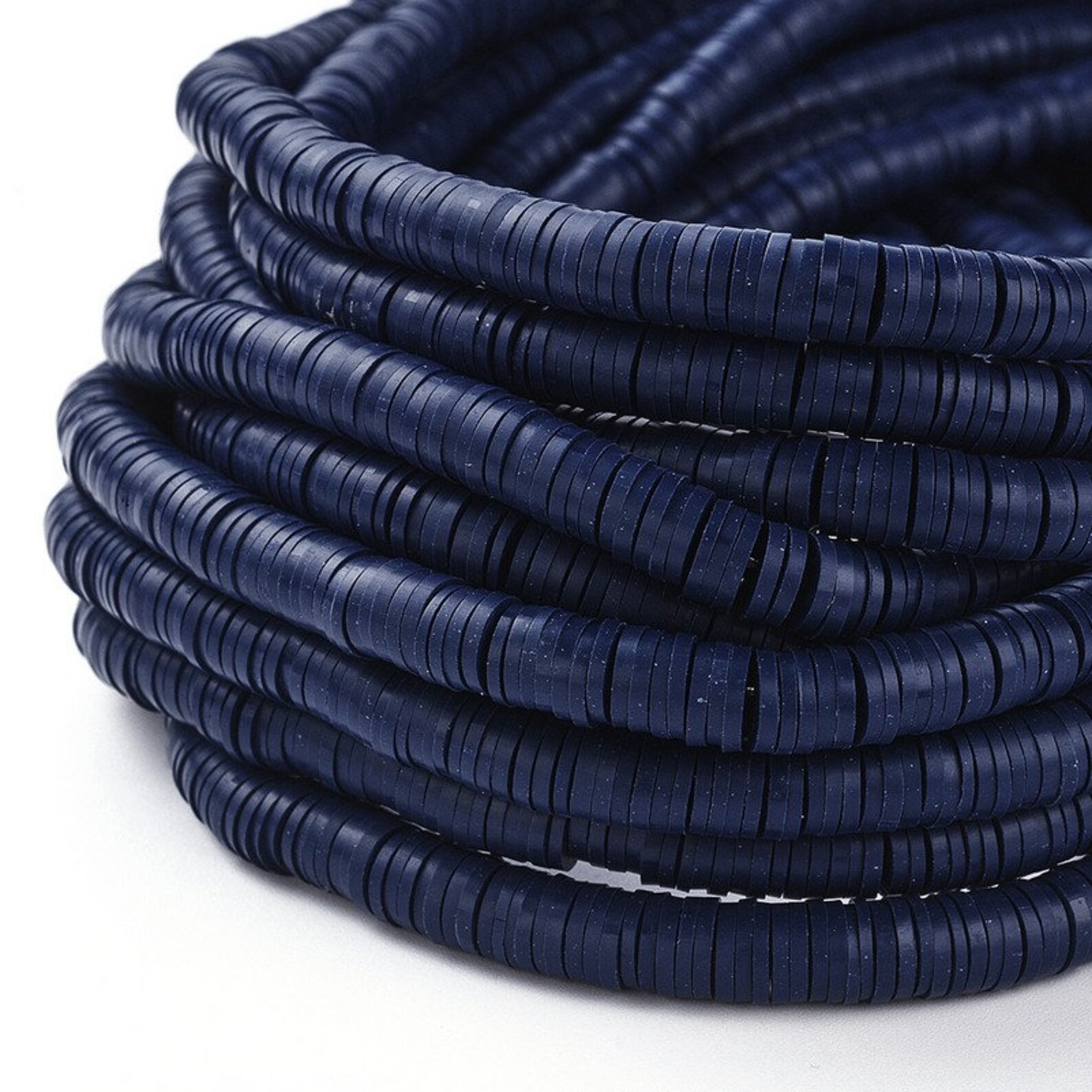Navy Blue Polymer Clay Heishi Beads Handmade Flat Round Disc Beads ...