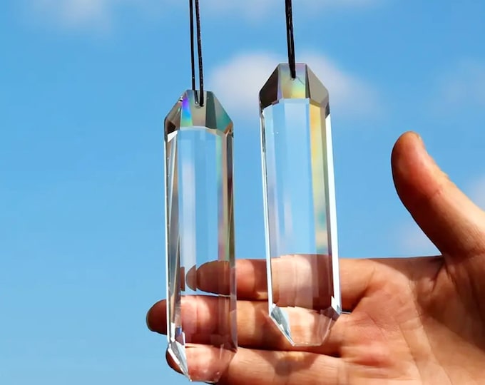 Large Rectangular Suncatcher, Faceted Clear K9 Crystal Glass Pendant, 5 ...
