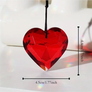 Ruby Red Heart Sun Catcher, Faceted K9 Crystal Glass Pendant, Window Suncatcher Prism 45mm ...