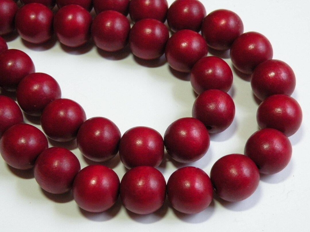 Ruby Red Wood Beads Round 15-16mm Full Strand Eco-friendly Cranberry ...