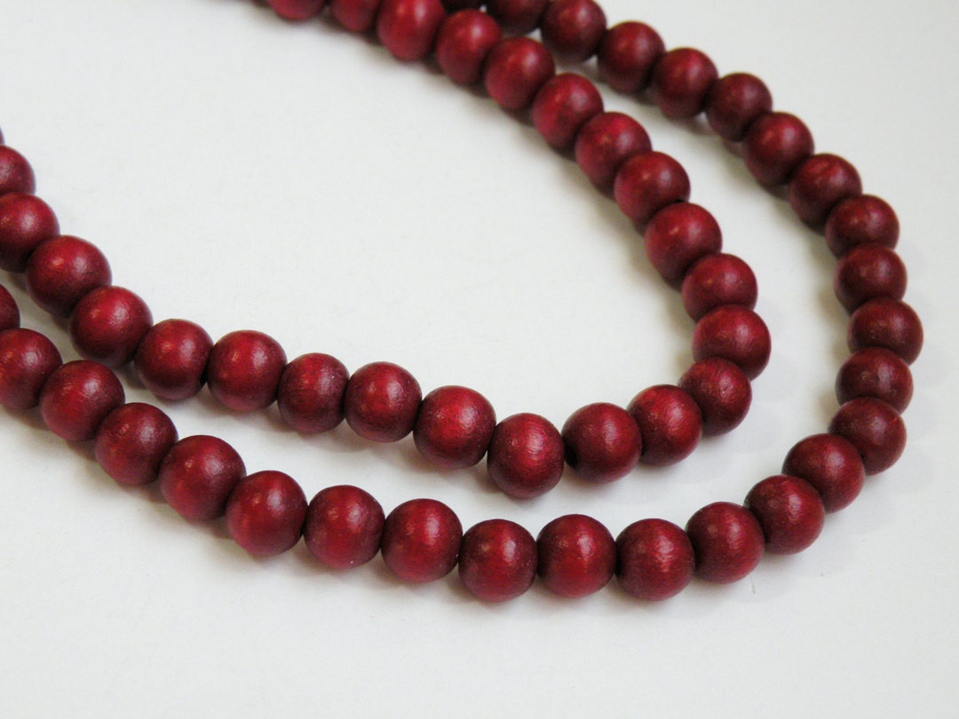 Ruby Red Wood Beads Round 7-8mm Full Strand Eco-friendly Cranberry Red ...