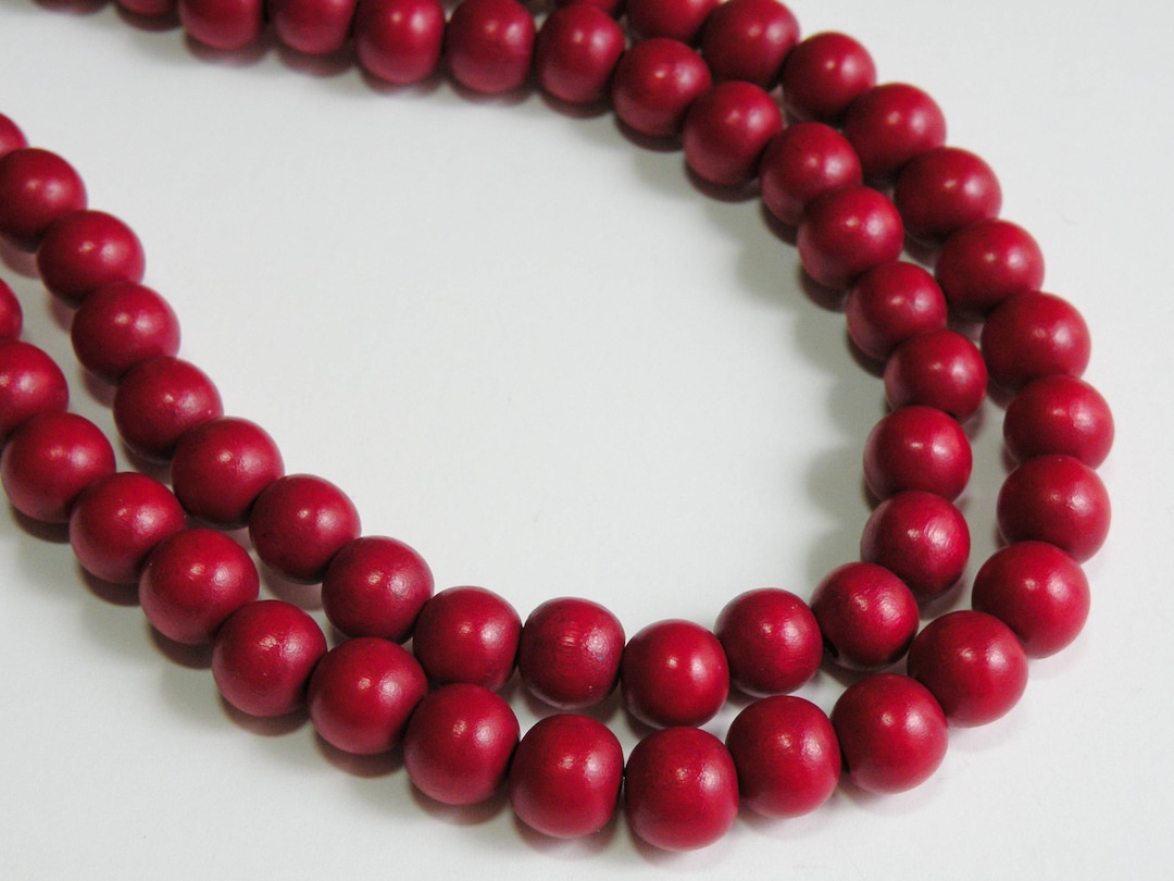 Ruby Red Wood Beads Round 9-10mm Full Strand Eco-friendly Cranberry Red ...