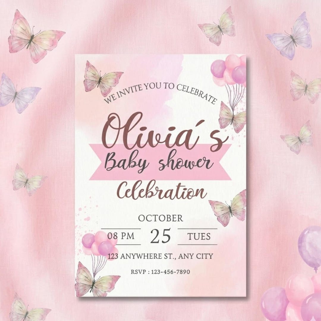Butterfly Theme Baby Shower Invitation Printable, Butterfly Baby Shower ...