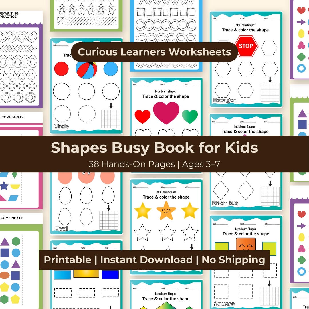 Shapes Busy Book Printable Preschool, 38 Page Fine Motor Activity Pack ...