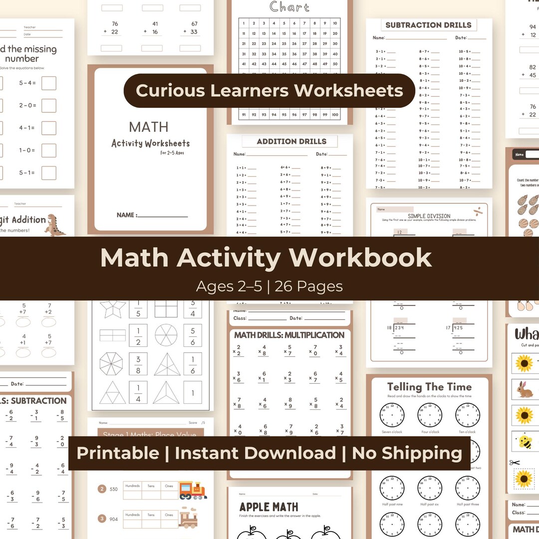 Math Activity Workbook Preschool Printable, 26 Page Early Math Practice ...