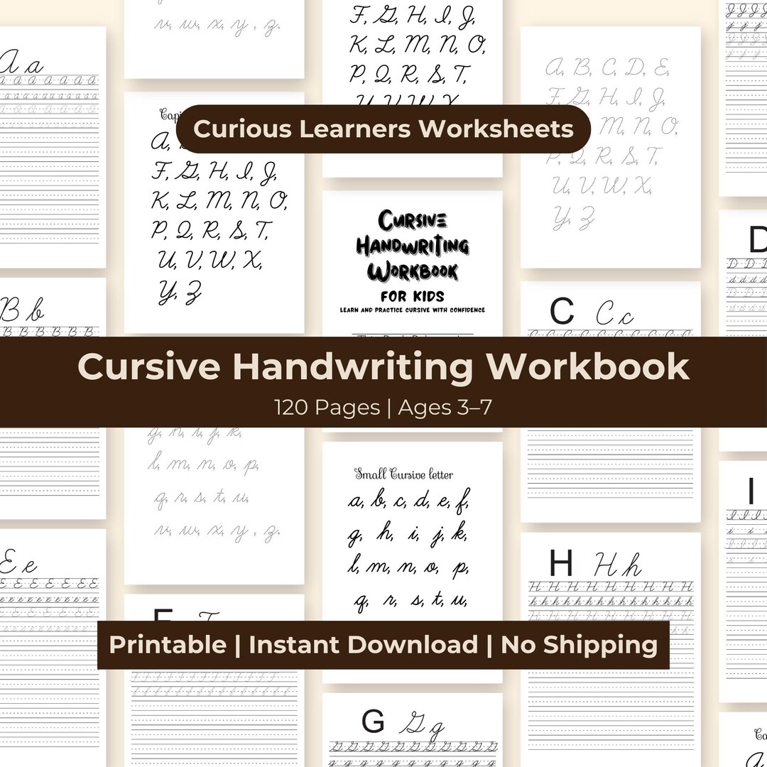 Cursive Handwriting Workbook, 120 Pages Writing Practice Ages 3–7 ...