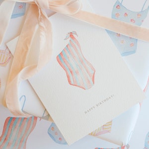 Birthday Suit Greeting Card, Watercolor Greeting Card, Summer Birthday Card, Vintage Swimsuit ...