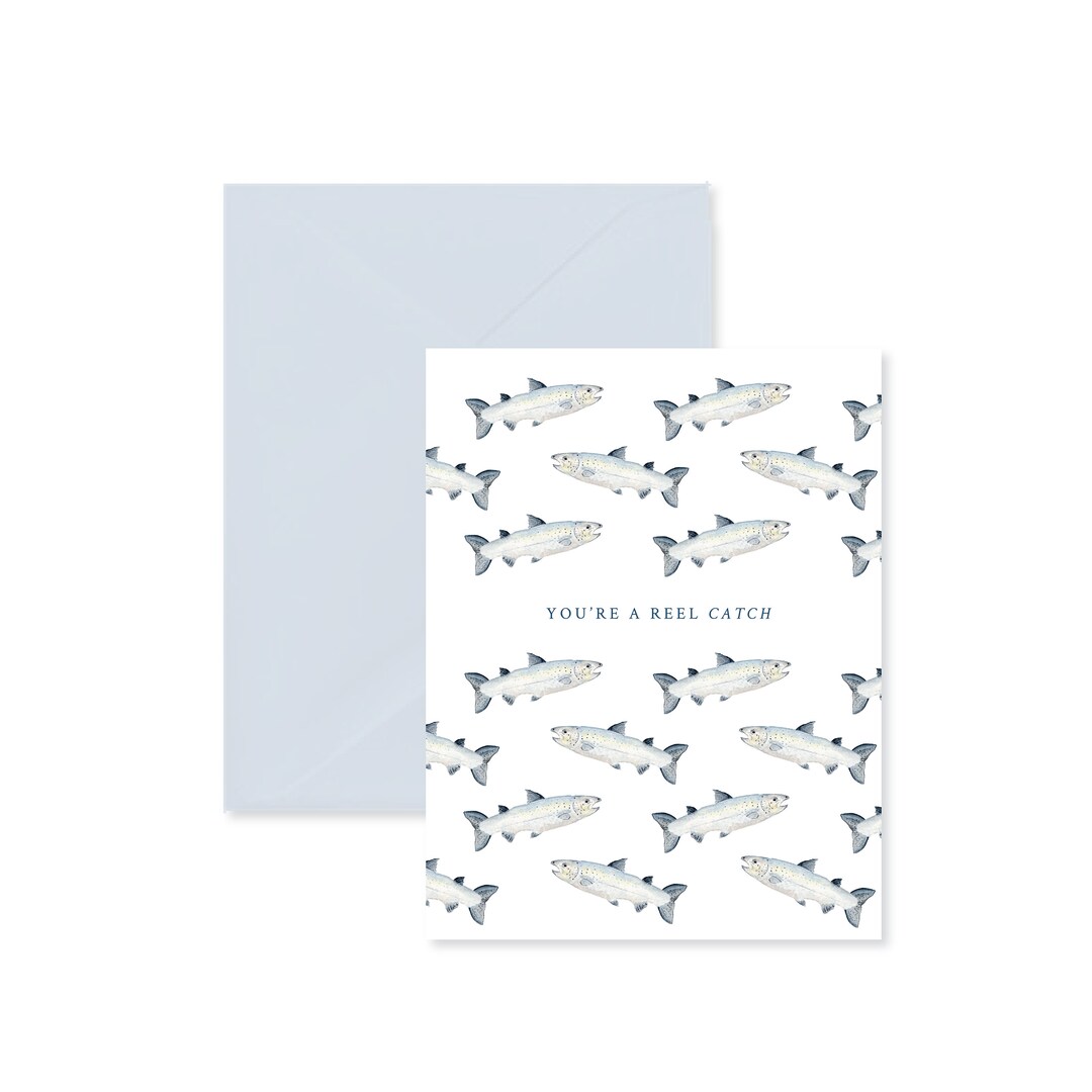You're a Reel Catch Valentine's Day Card, Fish Card, Watercolor Fish ...