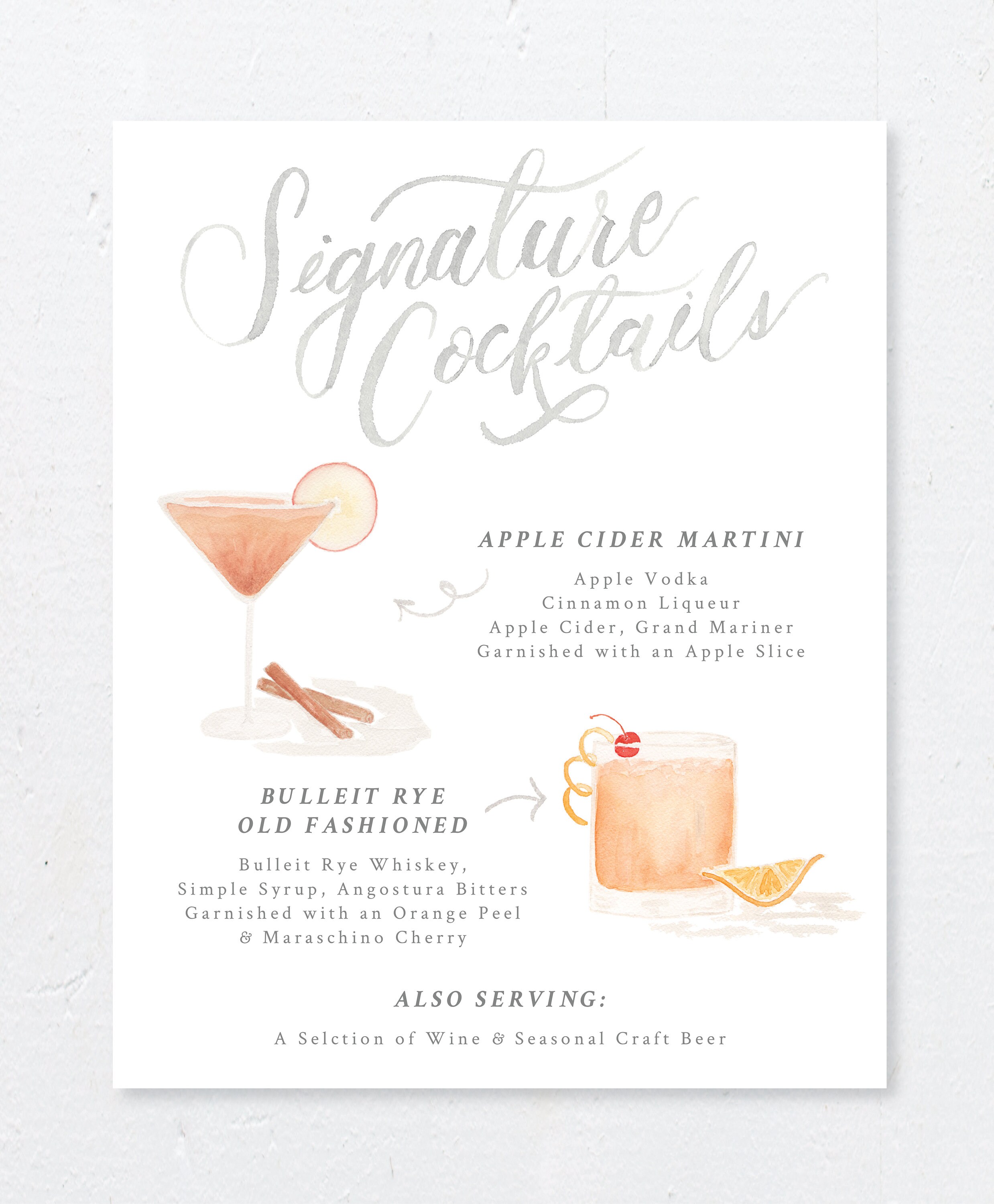 Custom Watercolor Signature Drink Signs Watercolor Signature | Etsy