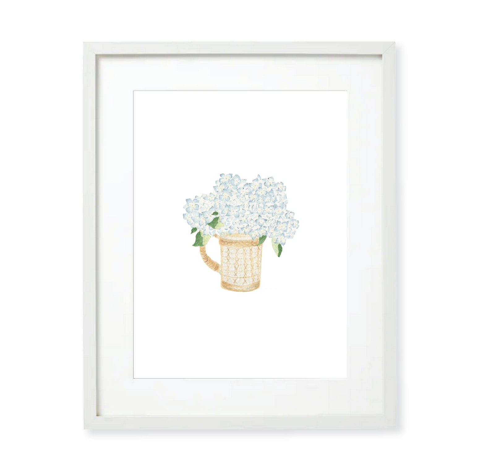 Hydrangea Seagrass Pitcher Watercolor Art Print Blue | Etsy
