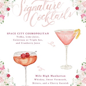 Custom Watercolor Signature Drink Signs, Watercolor Signature Cocktail ...