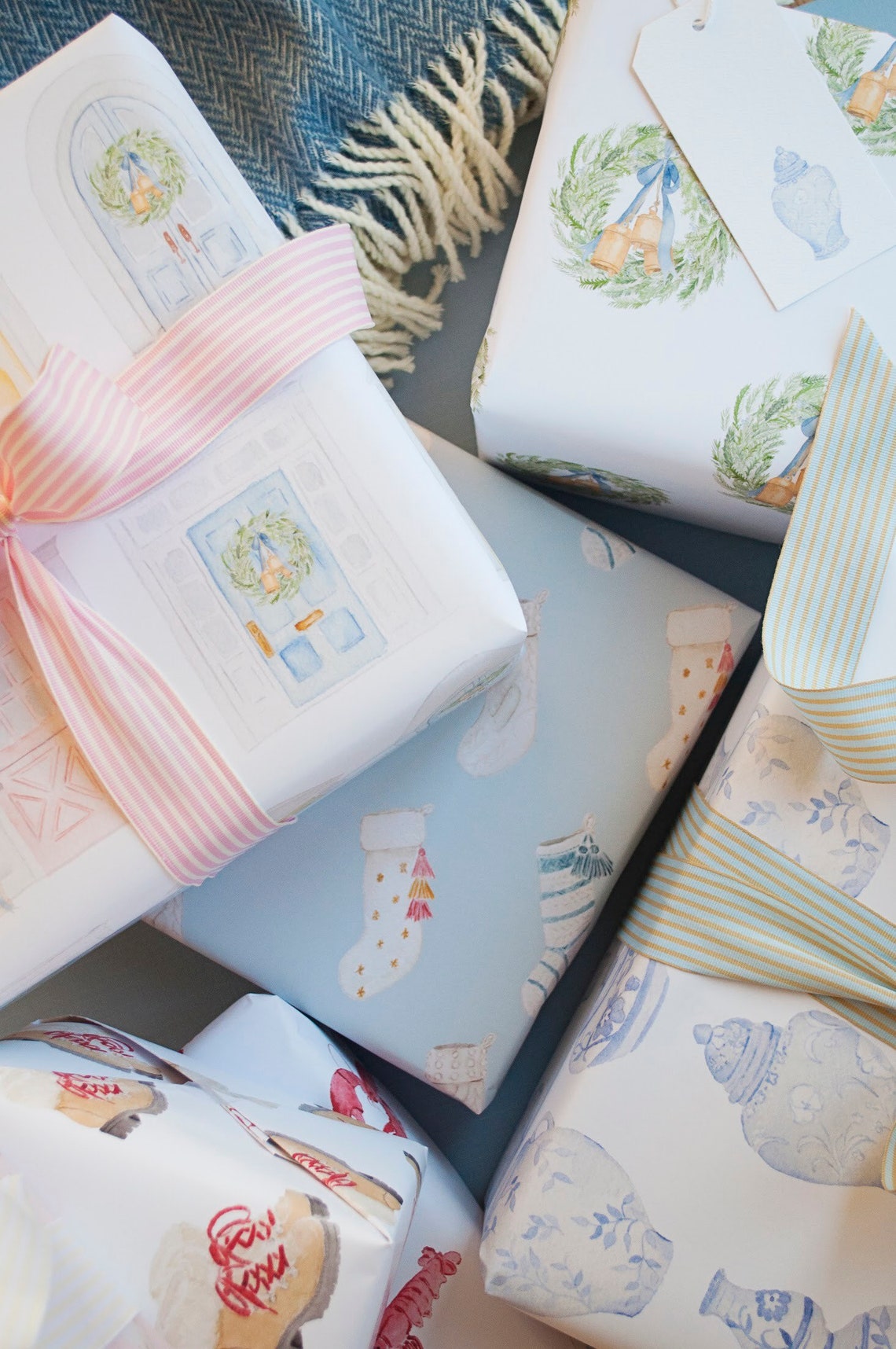 Holiday Wreath With Bells Gift Wrap Christmas Wrapping Paper - Etsy