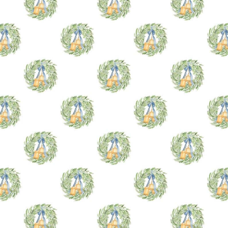 Holiday Wreath With Bells Gift Wrap Christmas Wrapping Paper - Etsy