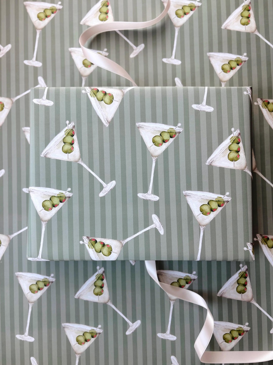 Wrapping Paper: Martini Stripe Watercolor Gift Wrap {novelty Christmas ...