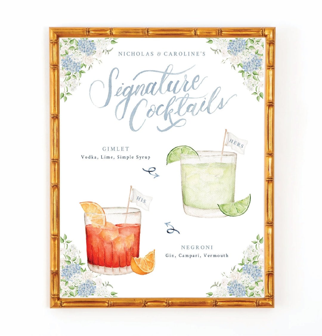 Custom Watercolor Signature Drink Signs, Watercolor Signature Cocktail ...