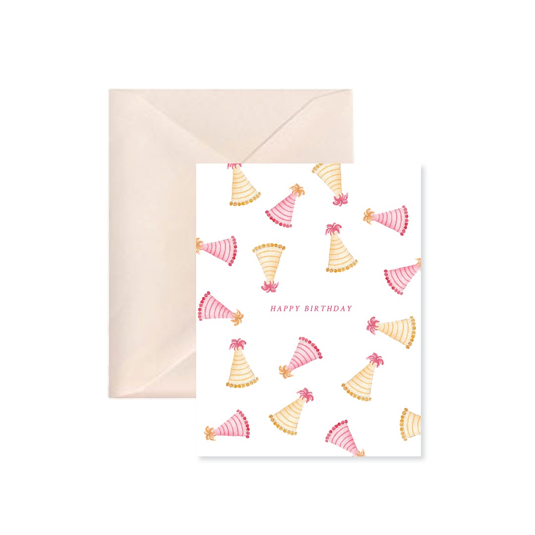 Happy Birthday Hat Card, Watercolor Birthday Hats, Party Hats Card ...