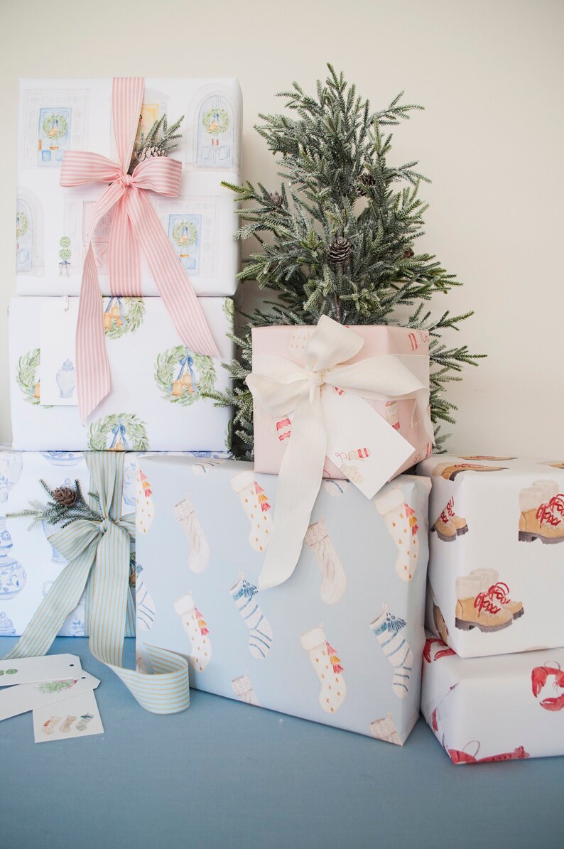 Chinoiserie Christmas Wrapping Paper Watercolor Ginger Jar Etsy