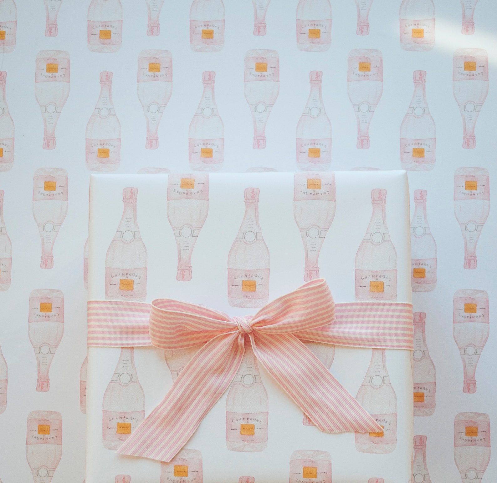 Rosé Champagne Gift Wrap, Summer Champagne Wrapping Paper, Watercolor ...