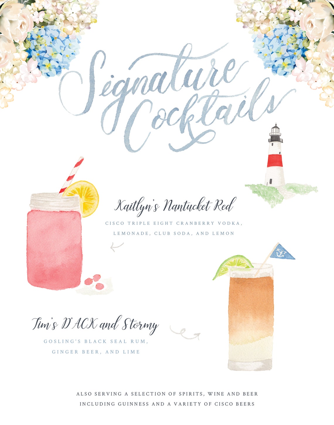 Custom Watercolor Signature Drink Signs Watercolor Signature | Etsy