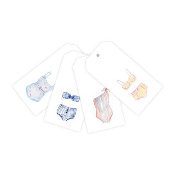 Watercolor Swimsuits Assorted Gift Tag Coastal Stationery - Etsy