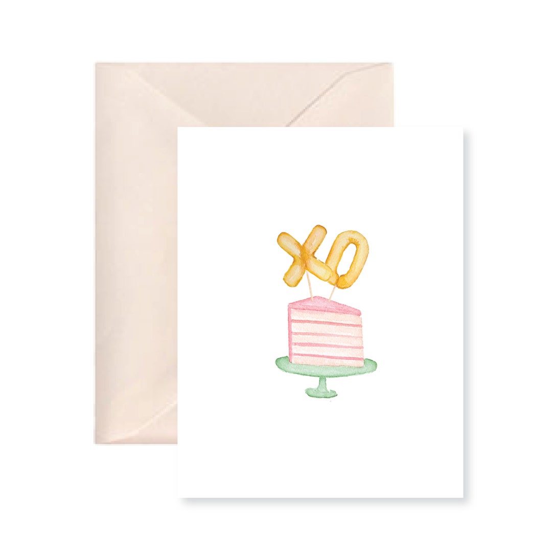 XO Cake Greeting Card, Watercolor Cake Card, XO Card, Birthday Card ...