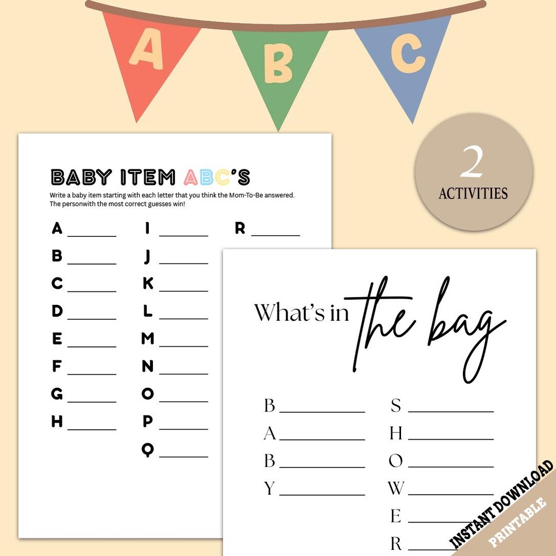 Baby Items ABC Game, Printable, Baby Shower Activity (instant Download ...